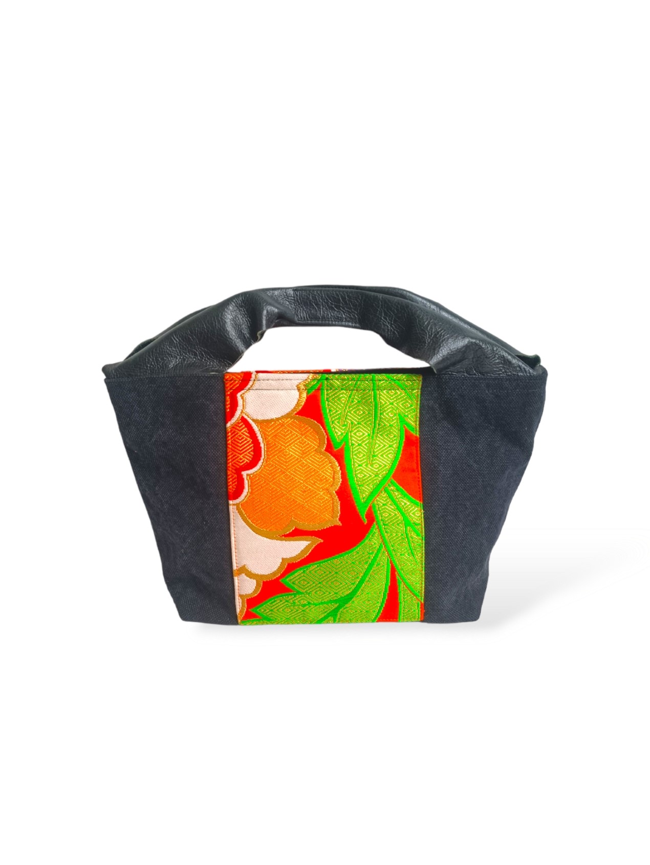 Canvas Obi Leather Tote Bag Fire Flower - Toanoi