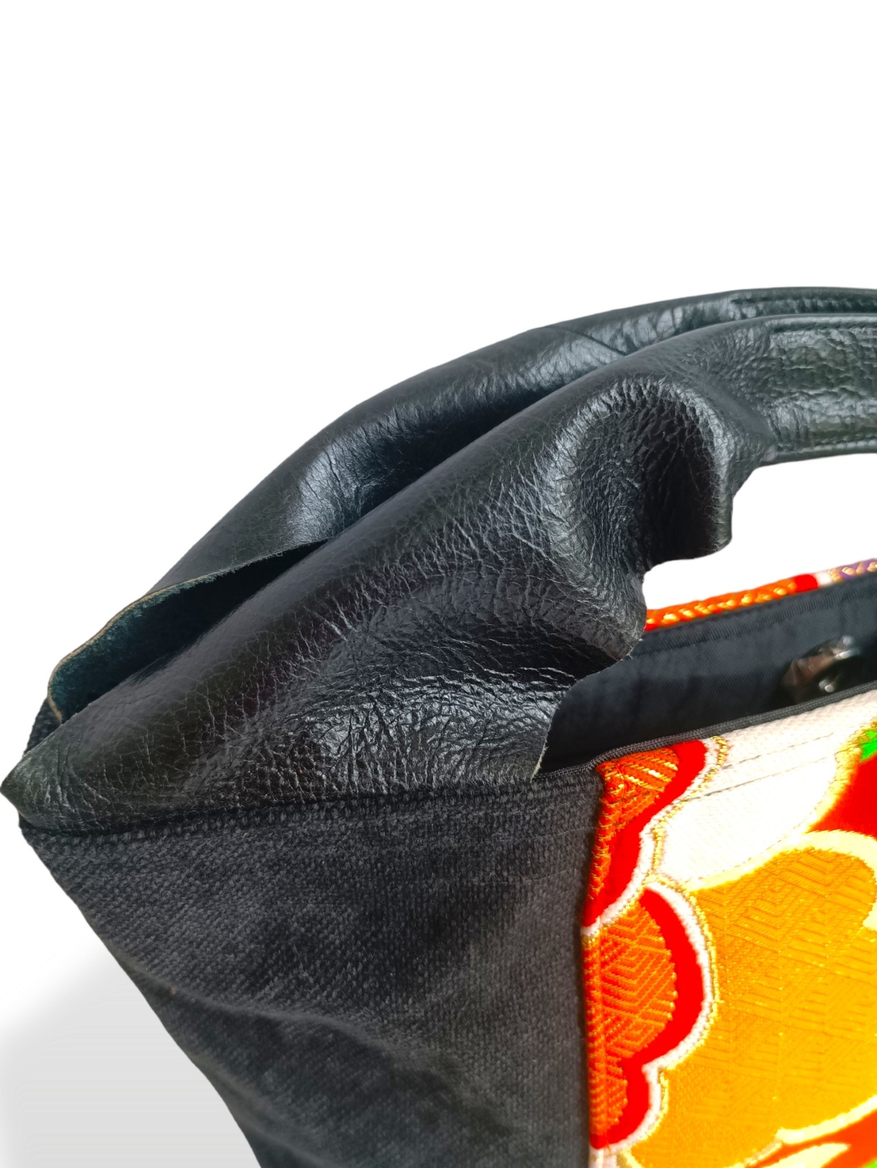 Canvas Obi Leather Tote Bag Fire Flower - Toanoi