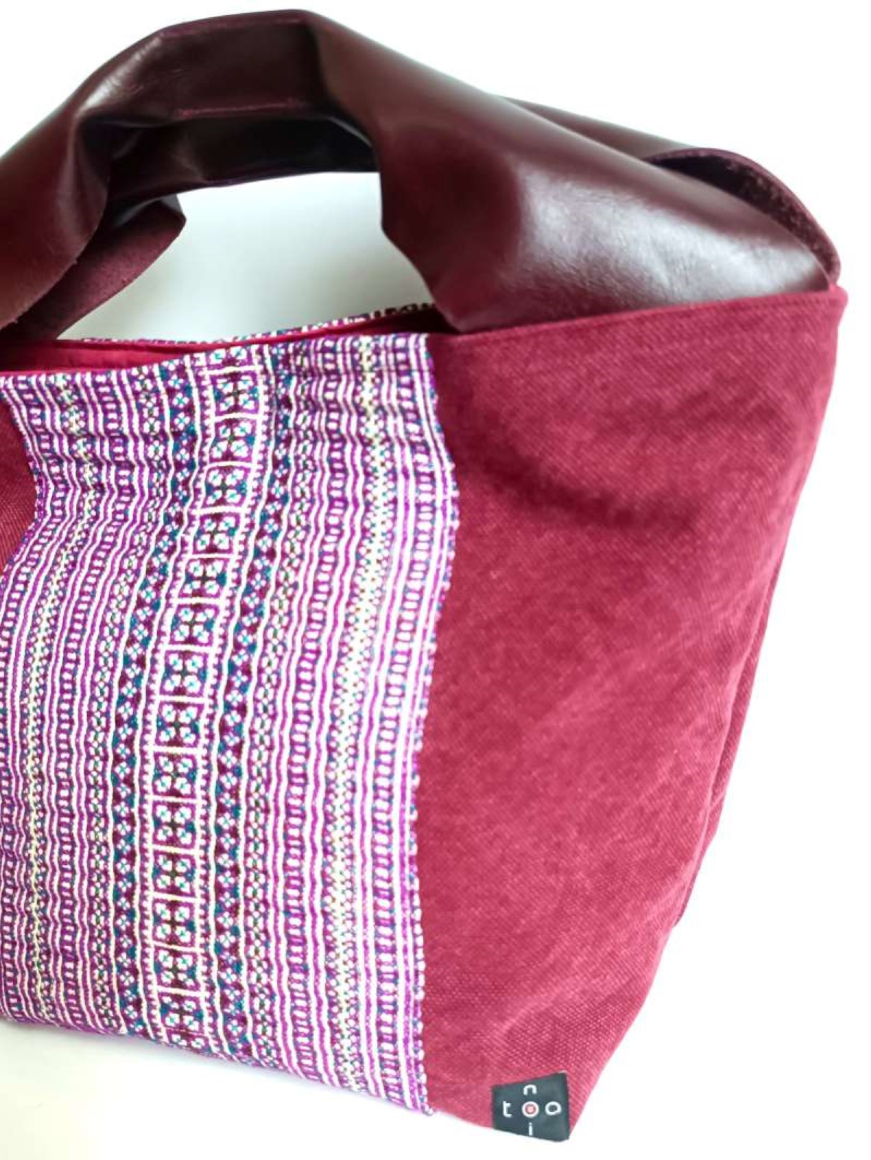 Large Canvas Hmong Leather Tote Bag Lavender Lanes - Toanoi