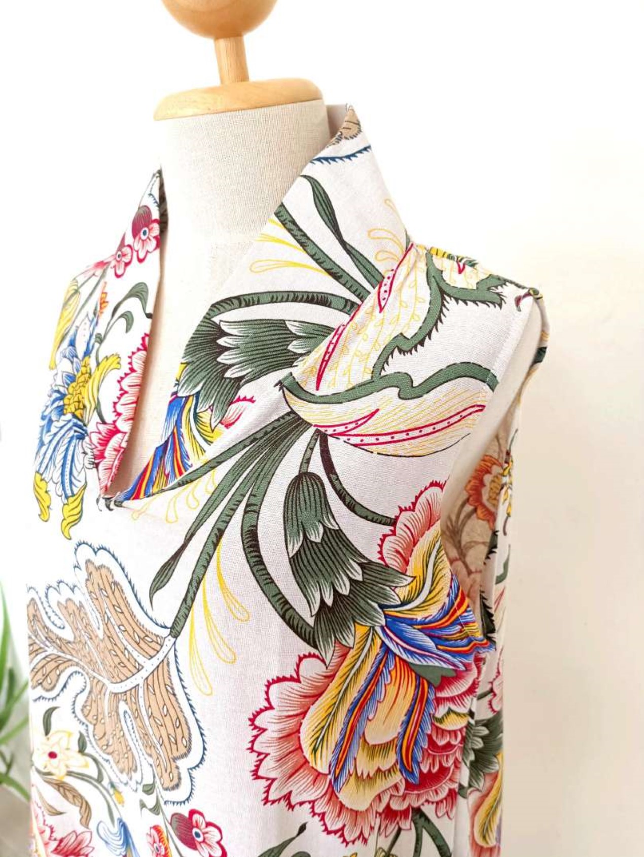 White Flower Cotton Linen Dress With Collar - Toanoi
