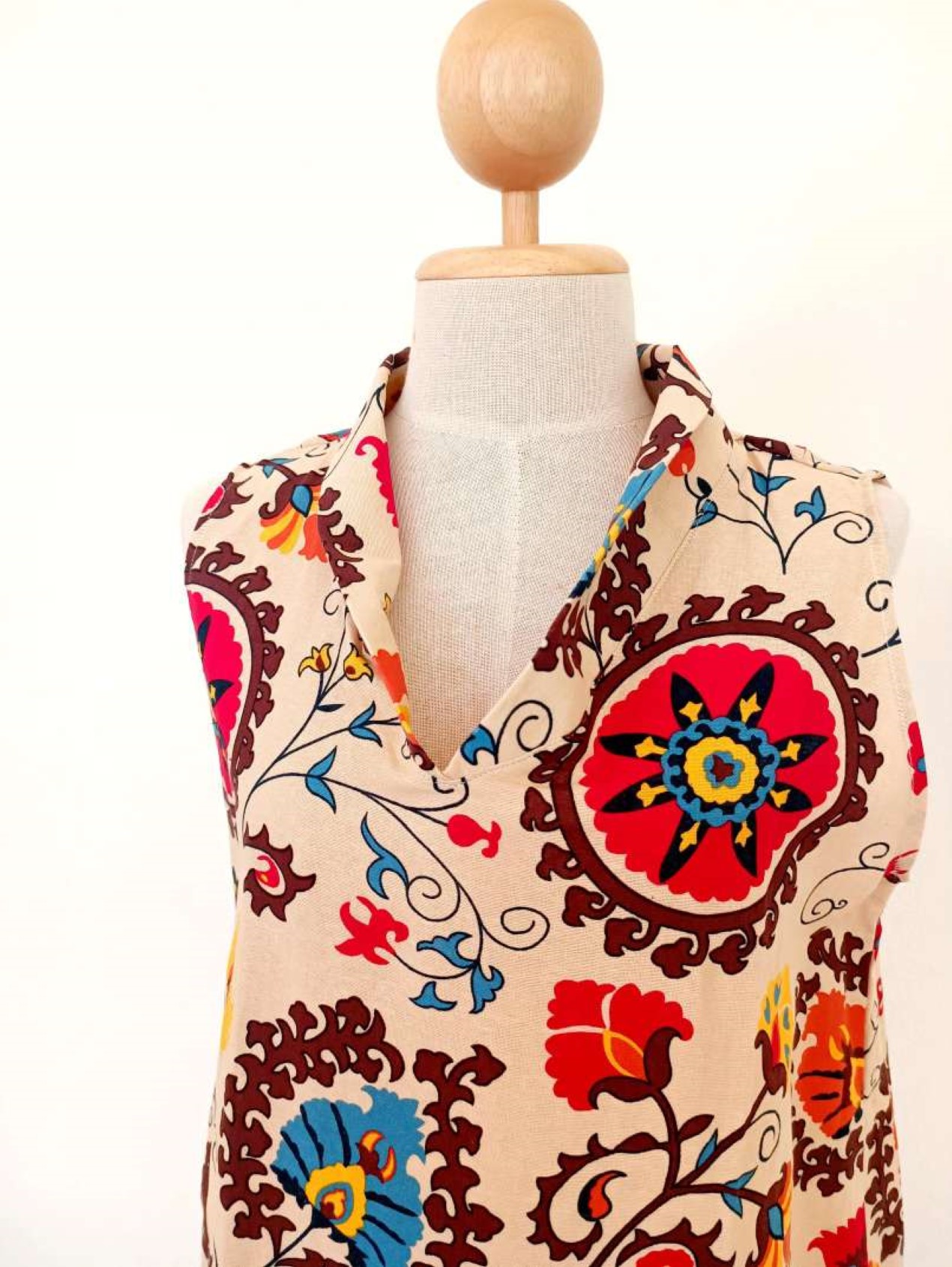 Native Cotton Linen Dress With Collar - Toanoi