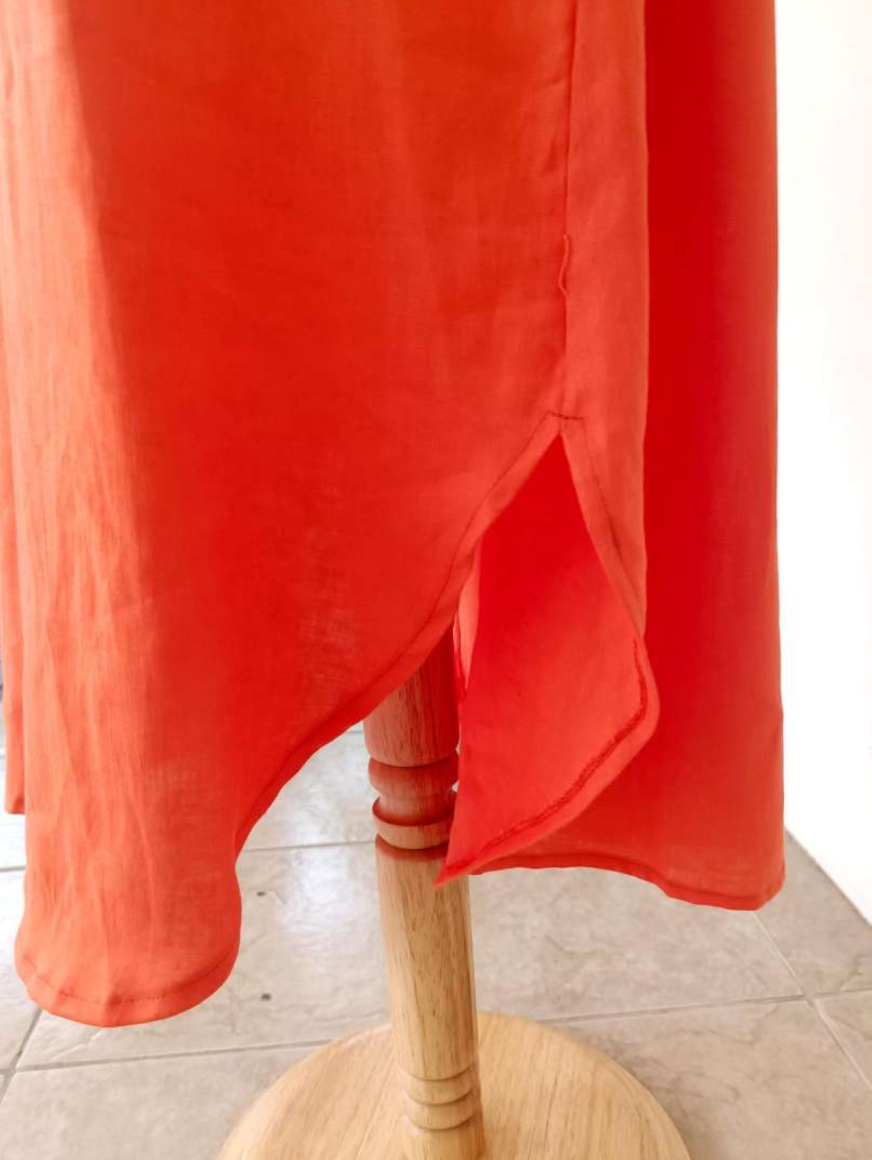 Orange Linen Dress With Collar - Toanoi