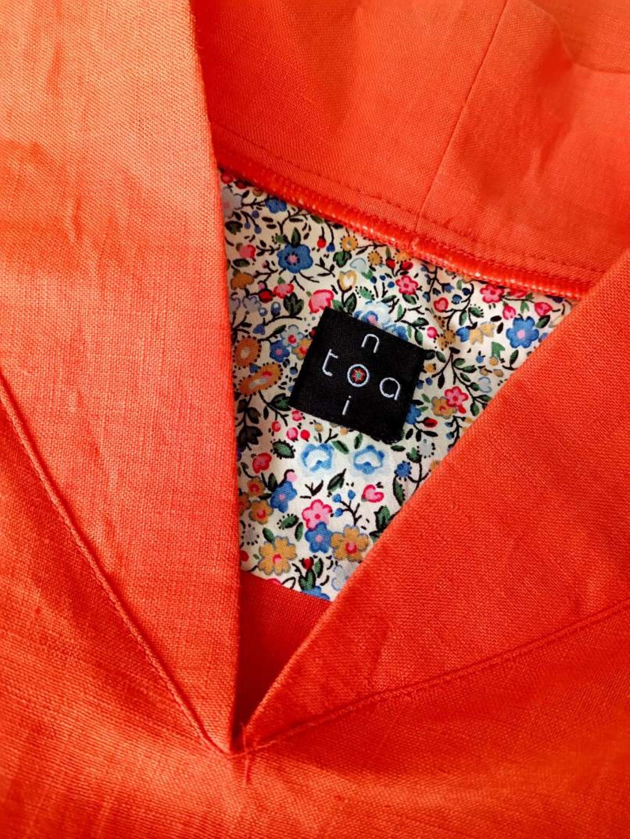 Orange Linen Dress With Collar - Toanoi