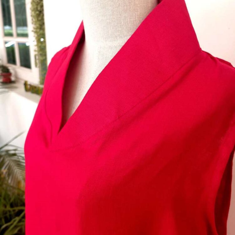 Red Linen Dress With Collar - Toanoi